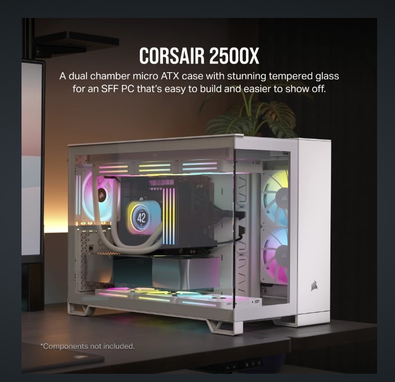 CORSAIR 2500X Tempered Glass mATX, ATX Mid-Tower, White Dual Chamber ...