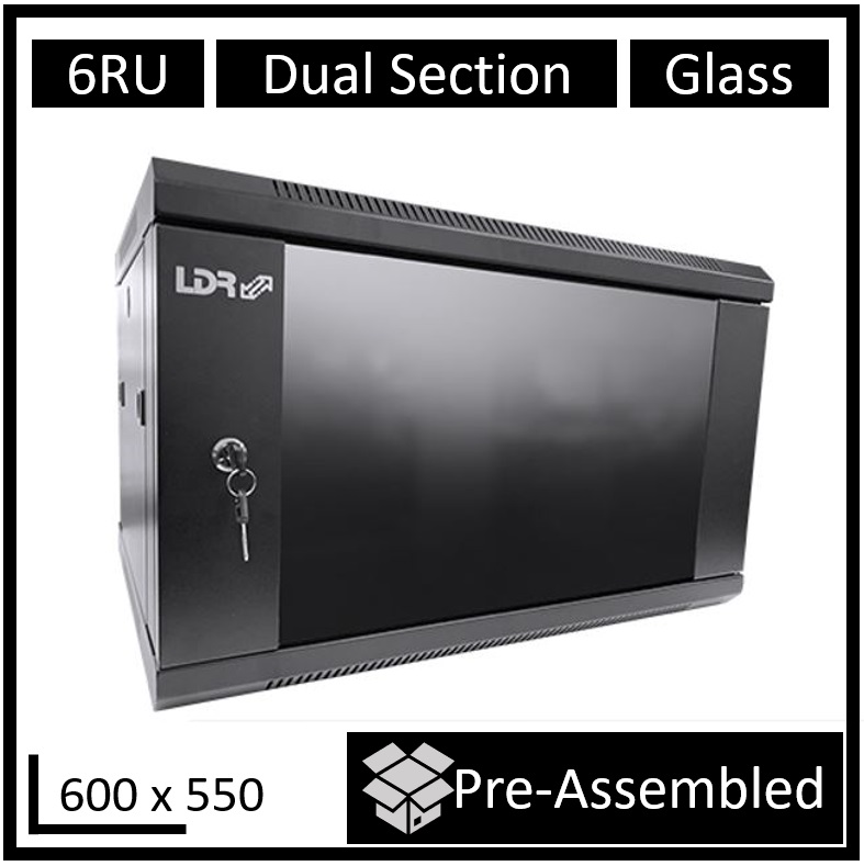 LDR Assembled 6U Hinged Wall Mount Cabinet (600mm x 550mm) Glass Door ...