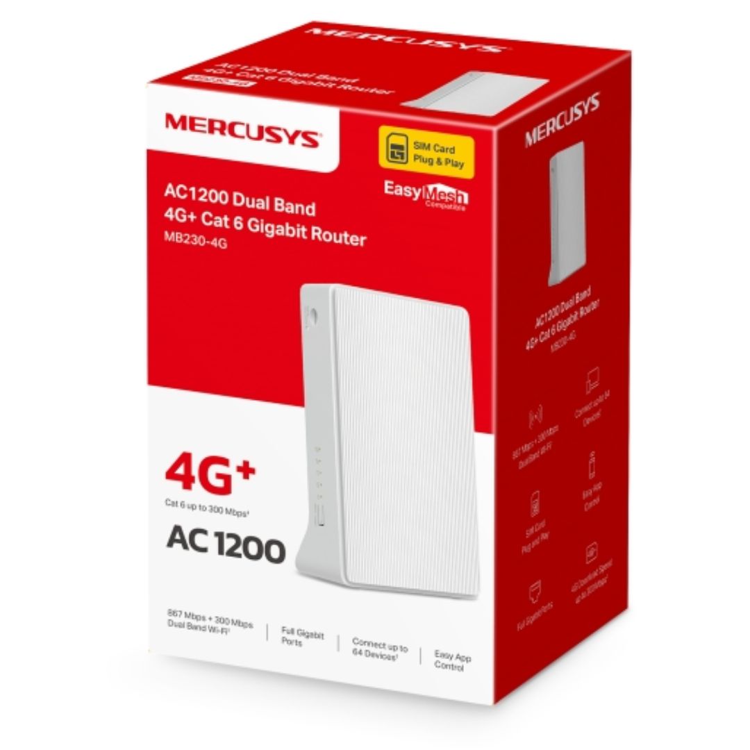 Mercusys MB230-4G AC1200 Wi-Fi 4G LTE Router, Build-In 150Mbps 4G LTE ...