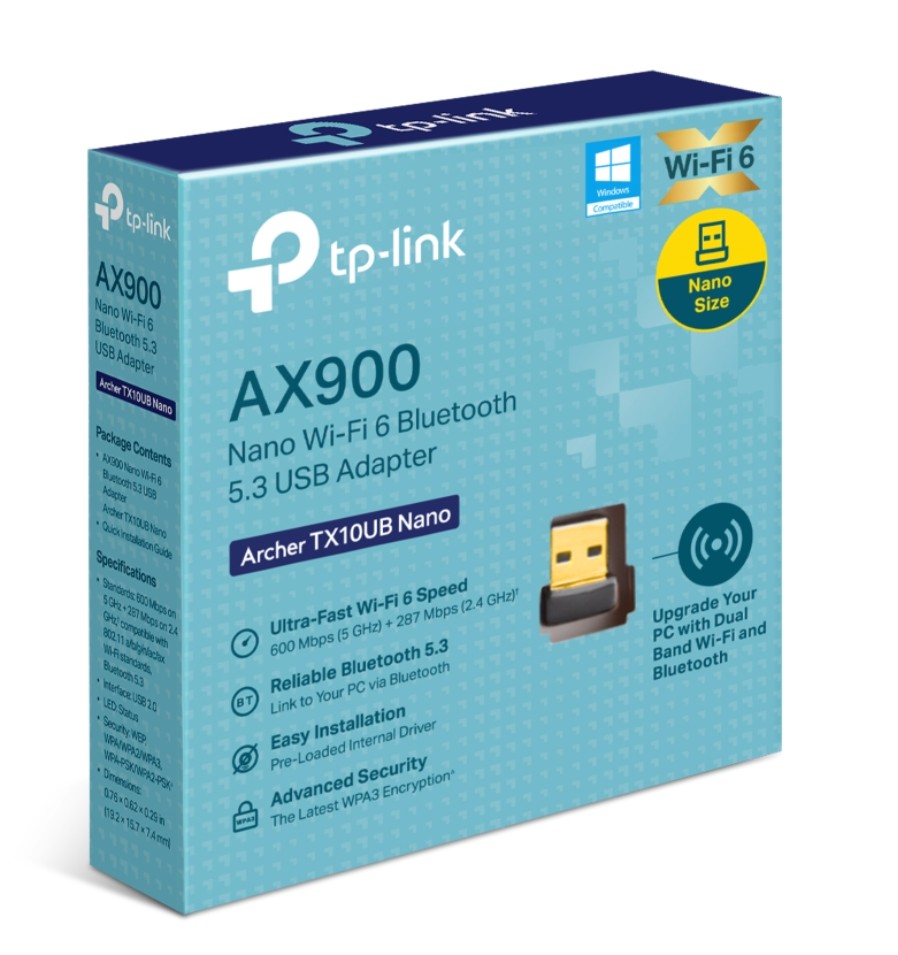 TP-Link Archer TX10UB Nano AX900 Nano Wi-Fi 6 Bluetooth 5.3 USB Adapter, 600 Mbps at 5 GHz + 287 ...